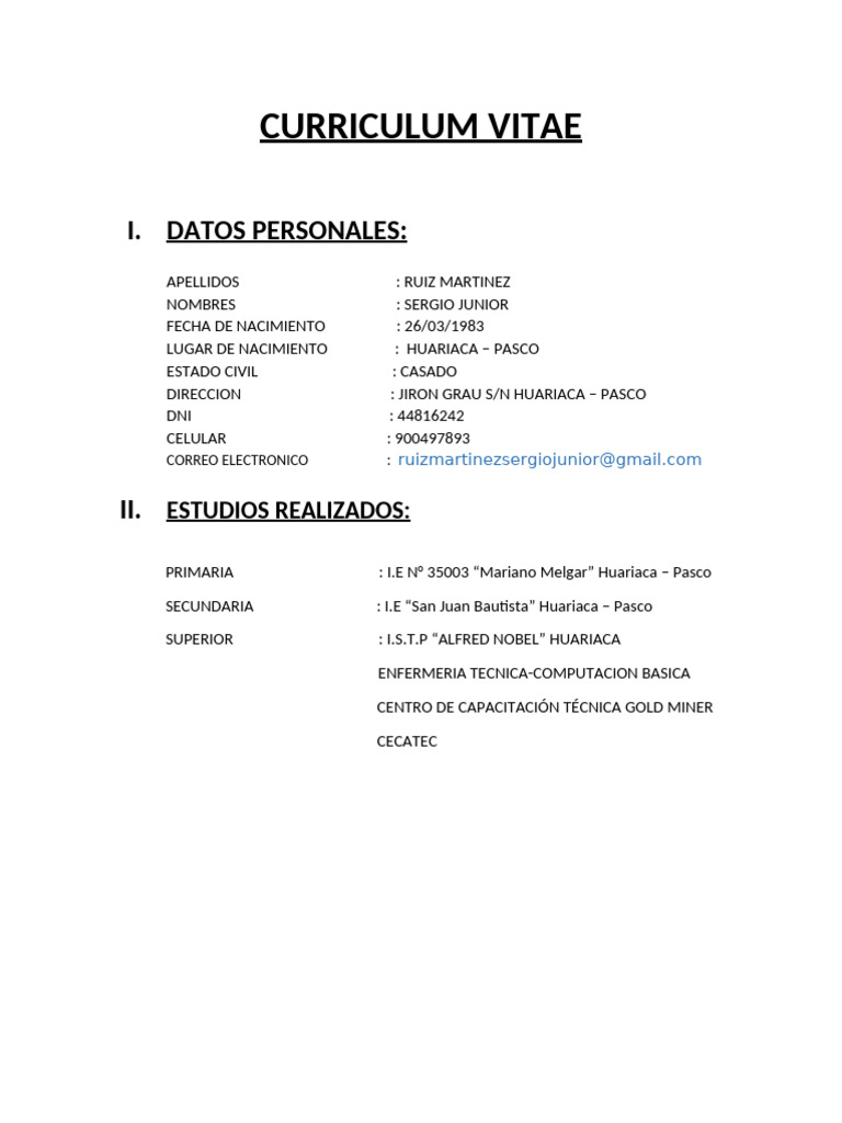 Curriculum Vitae de Sergio Ruiz | PDF