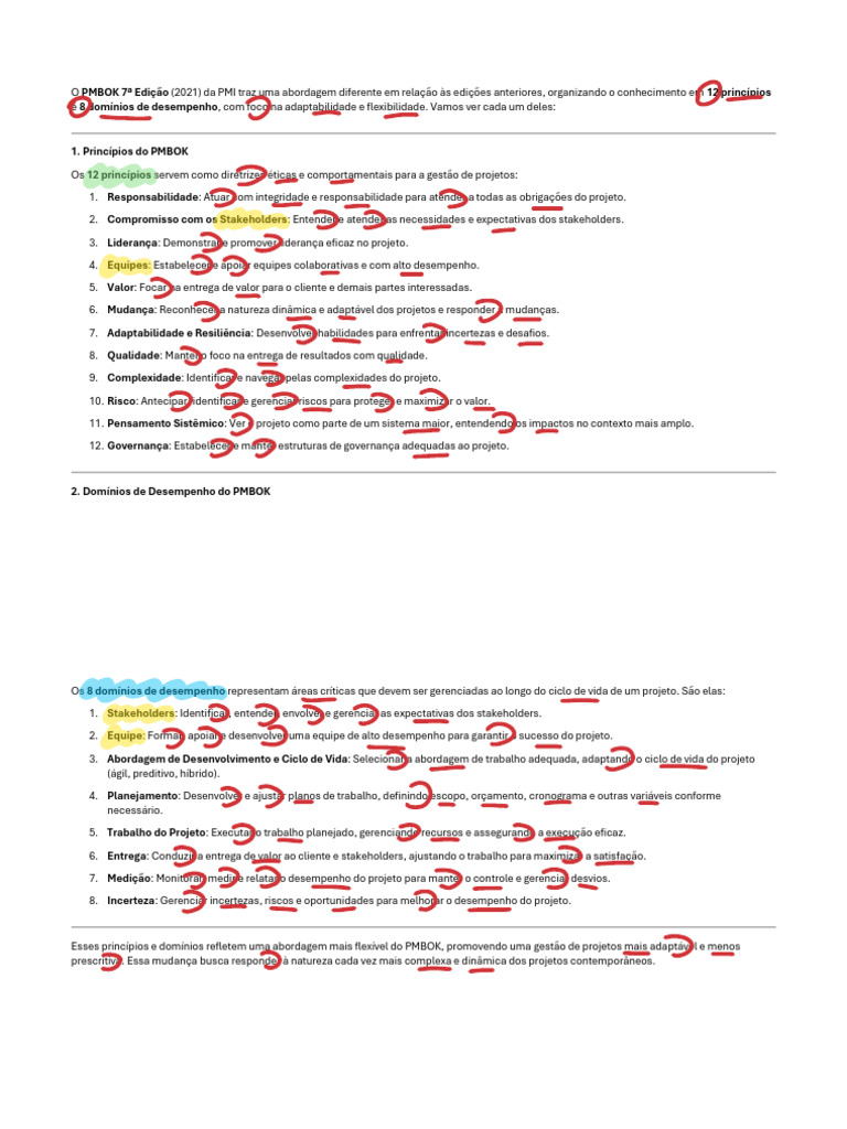 Princípios e Domínios do PMBOK 7ª Edição | PDF | Partes interessadas ...