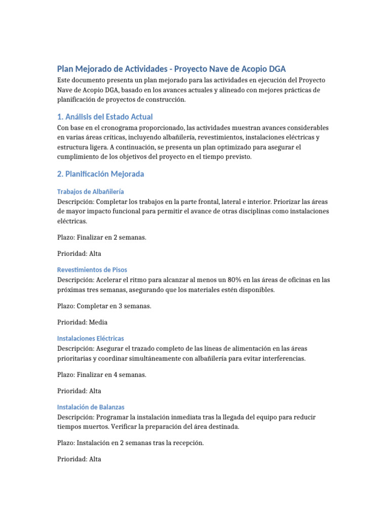 Plan Mejorado Actividades Nave Acopio DGA | PDF | Planificación
