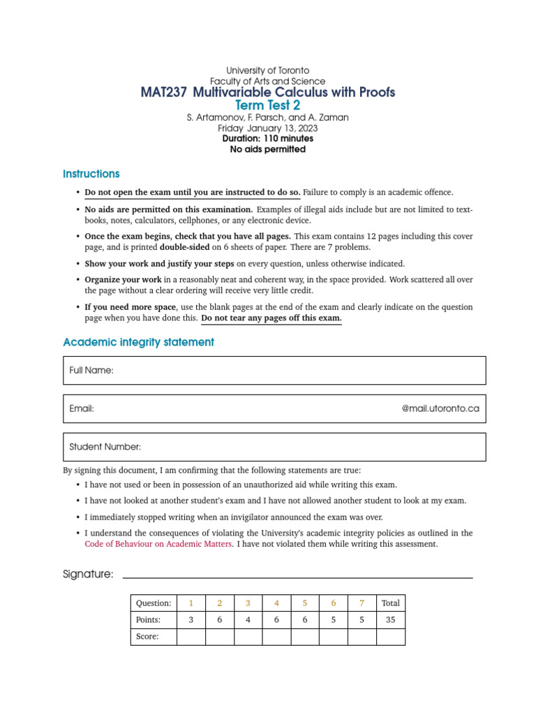 Mat237 2223 tt2 | PDF | Derivative | Function (Mathematics)