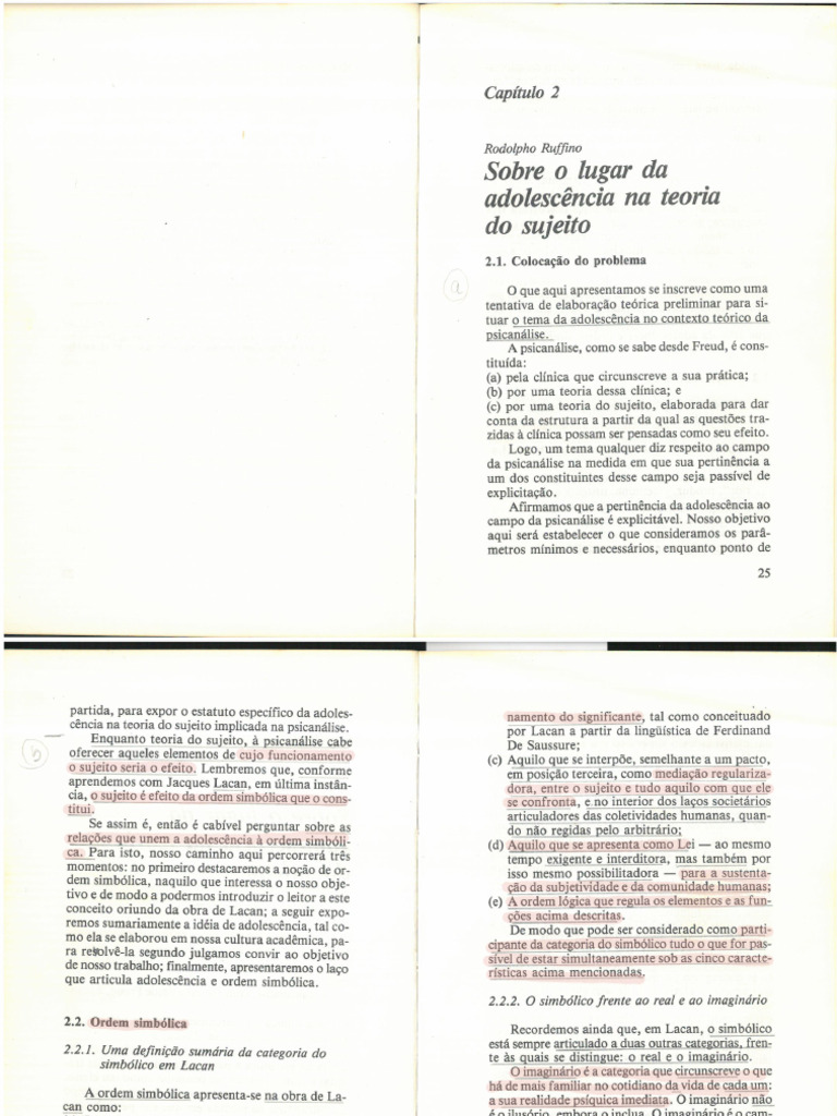 Rodolpho Ruffino - Sobre o Lugar Da Adolescência Na Teoria Do Sujeito (1993) . | PDF