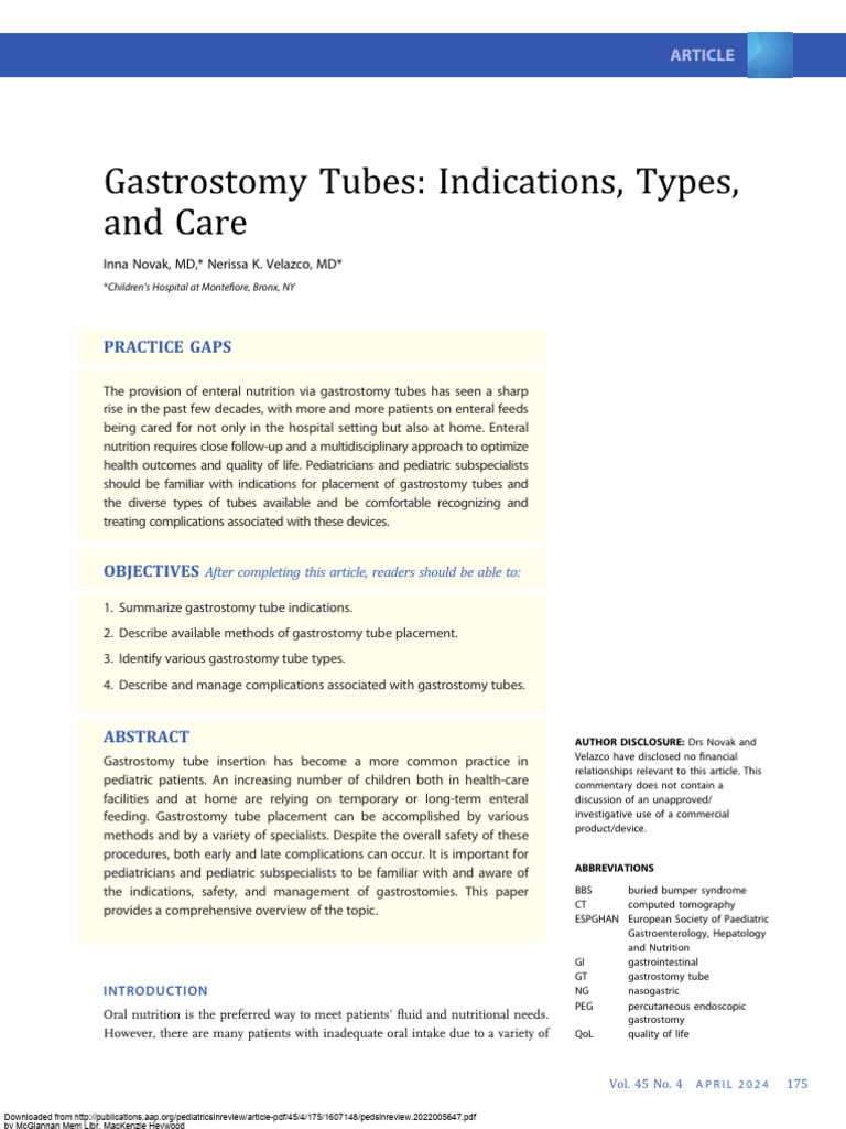 Gastrostomy Tube Indications and Care | PDF | Endoscopy | Diseases And ...