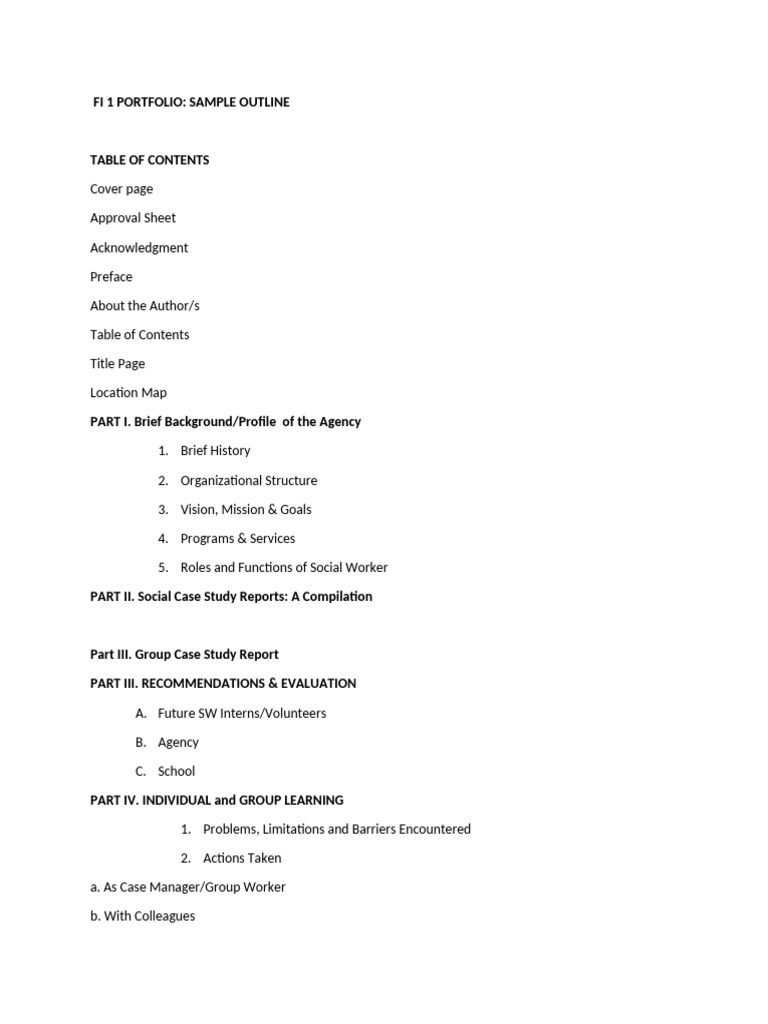 FI 1 PORTFOLIO Sample Outline 2 | PDF