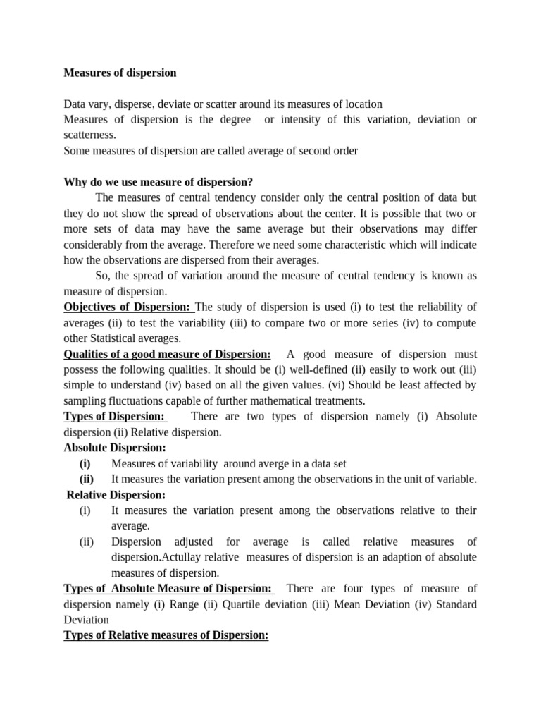 Measures of Dispersion Stat 205 | PDF | Statistical Dispersion | Standard Deviation