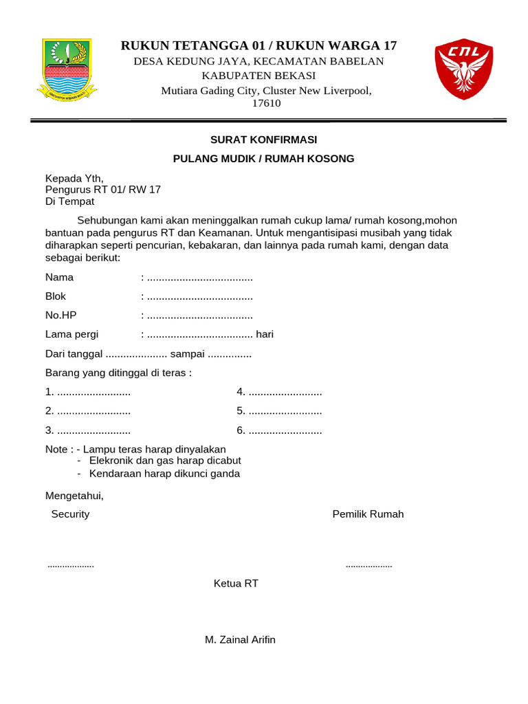 Form Rumah Kosong-Mudik | PDF