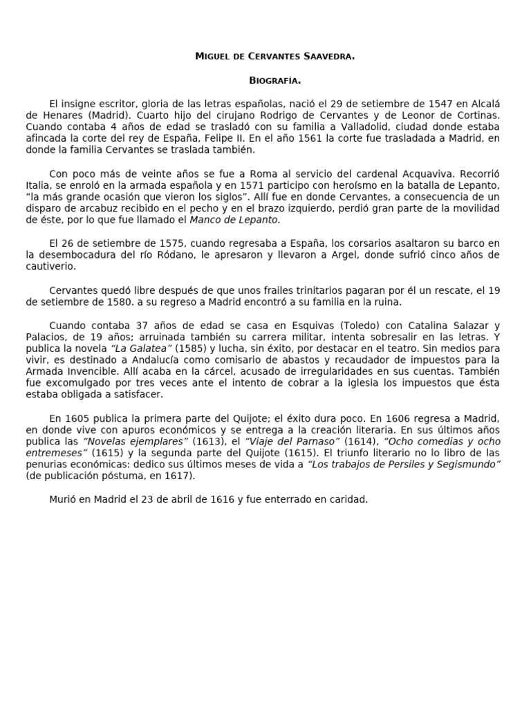 Don Quijote de La Mancha Apuntes | PDF | Miguel De Cervantes | Don Quijote