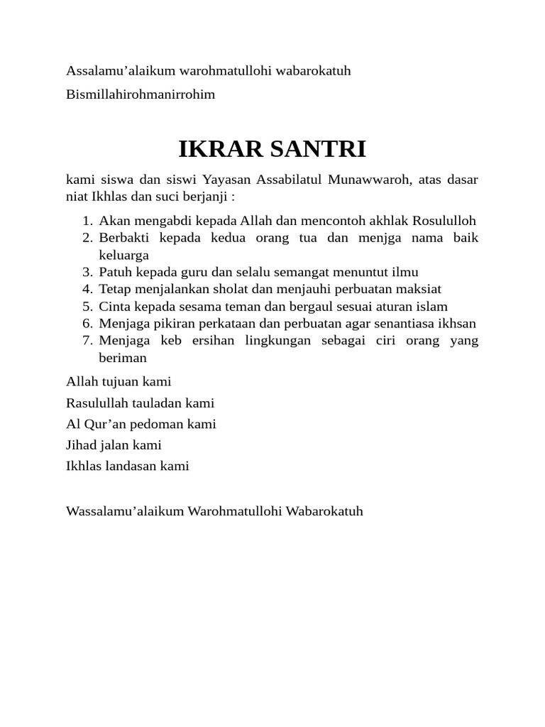 Teks Ikrar Santri | PDF