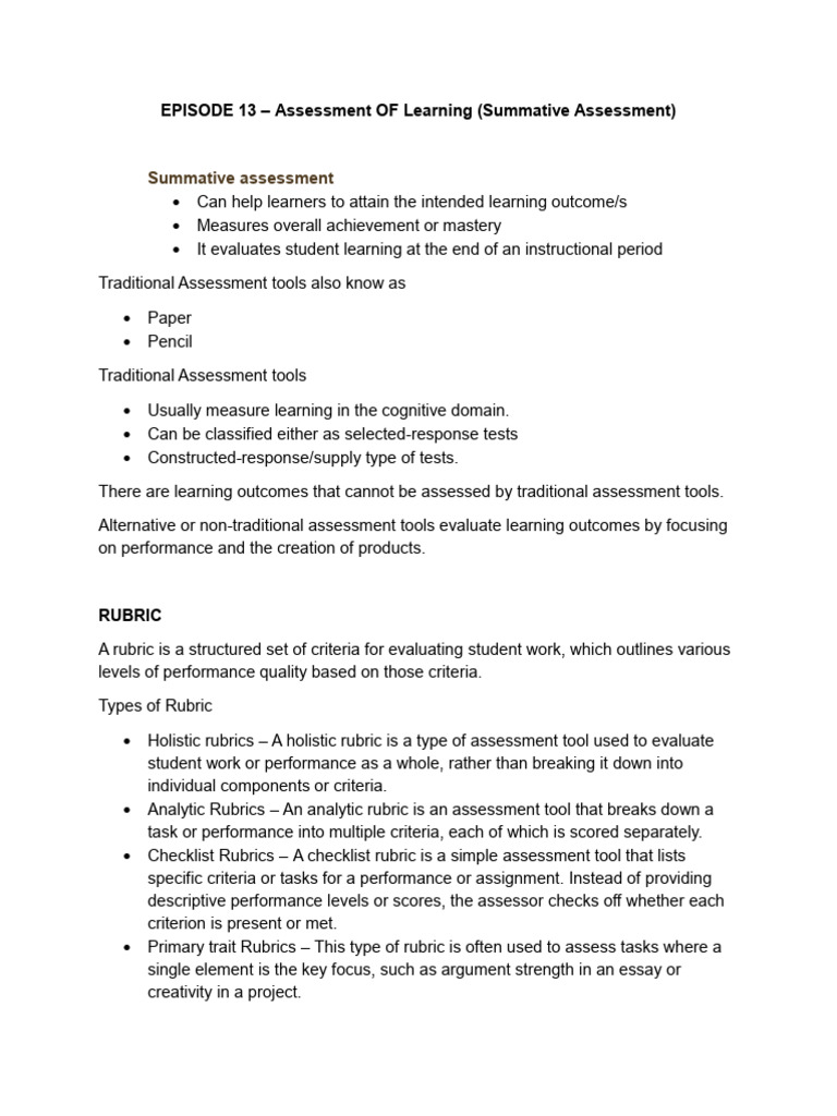 Hand Out (FS 1 Episode 13) | PDF | Educational Assessment | Rubric ...
