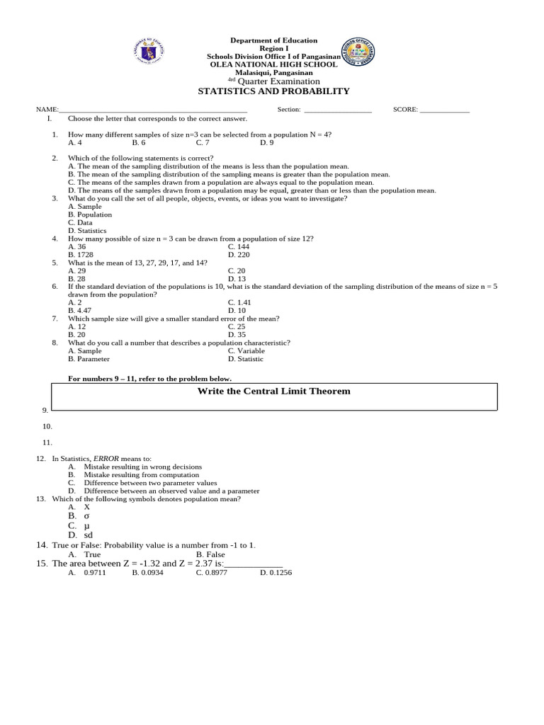 Final Quiz | PDF | Standard Deviation | Sampling (Statistics)