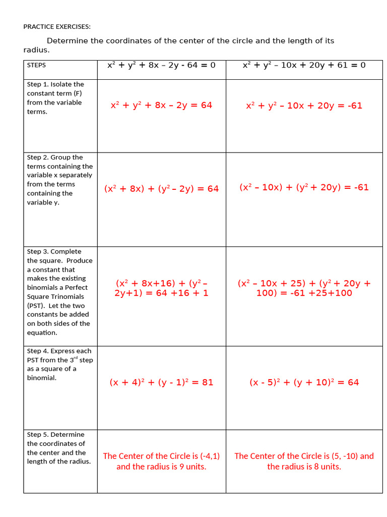 ACTIVITY SHEET Determine The Coordinates of The Center of The Circle ...