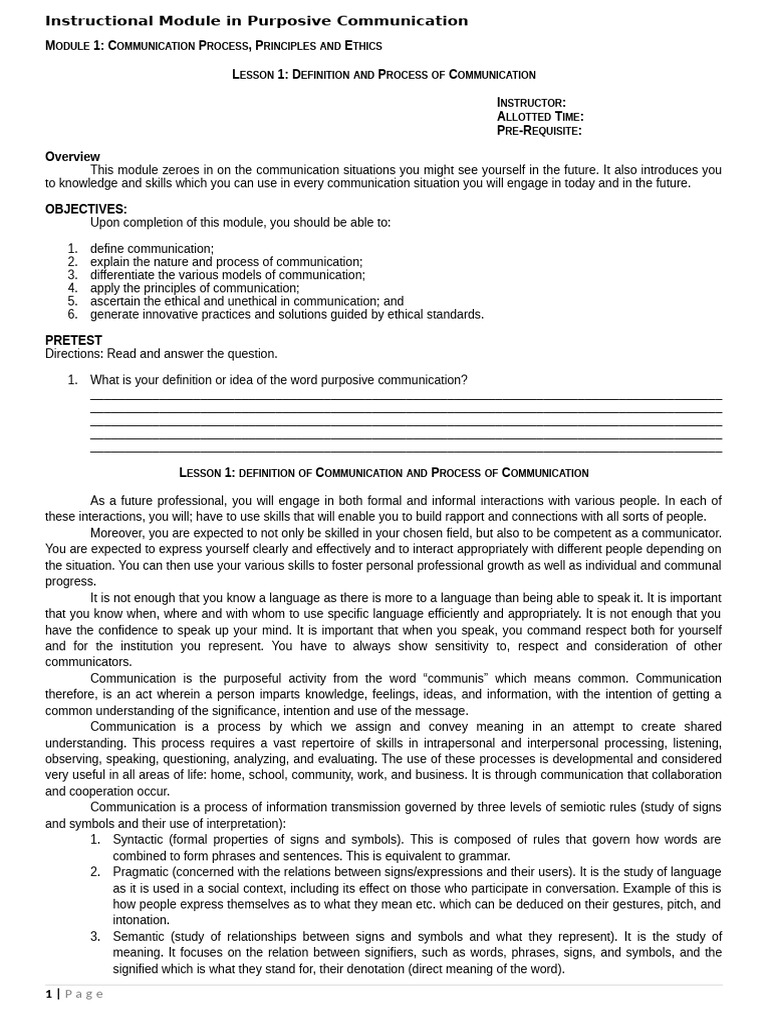 Instructional Module 1 in Purposive Communication | PDF | Communication ...