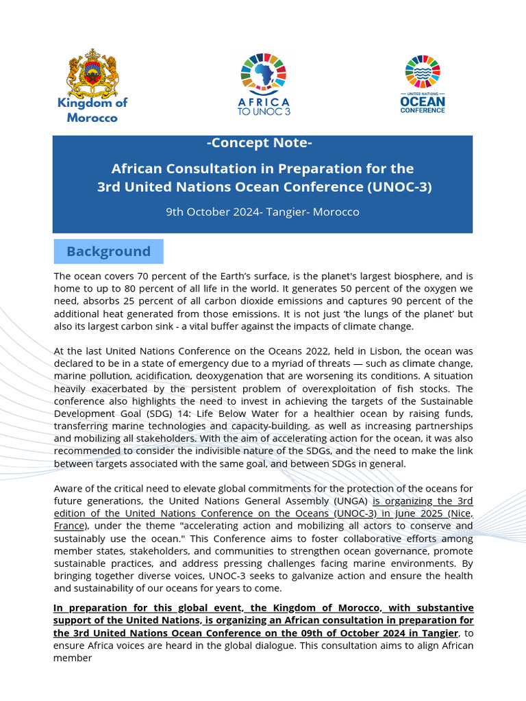 Concept Note - Africa To UNOC 3 PDF | PDF | Sustainability | Oceans