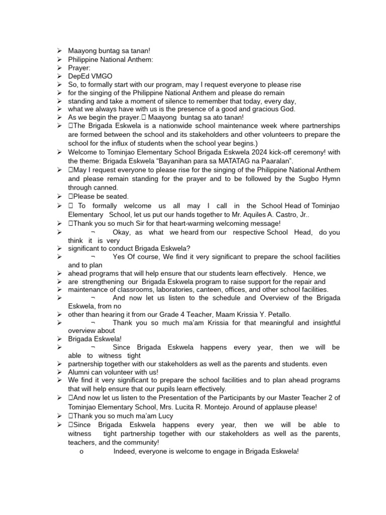 Emcee Script Brigada | PDF