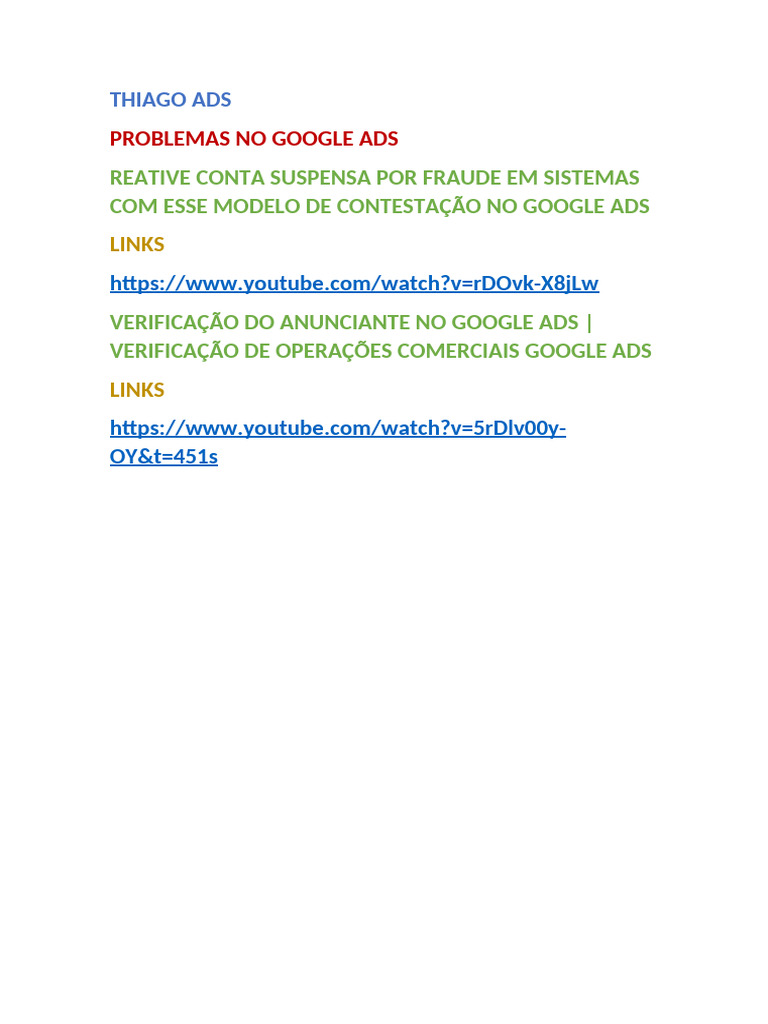 Thiago Ads Problemas Google Ads | PDF