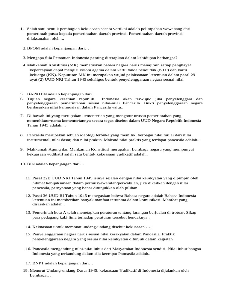 Kisi2 PPKN Kelas X | PDF