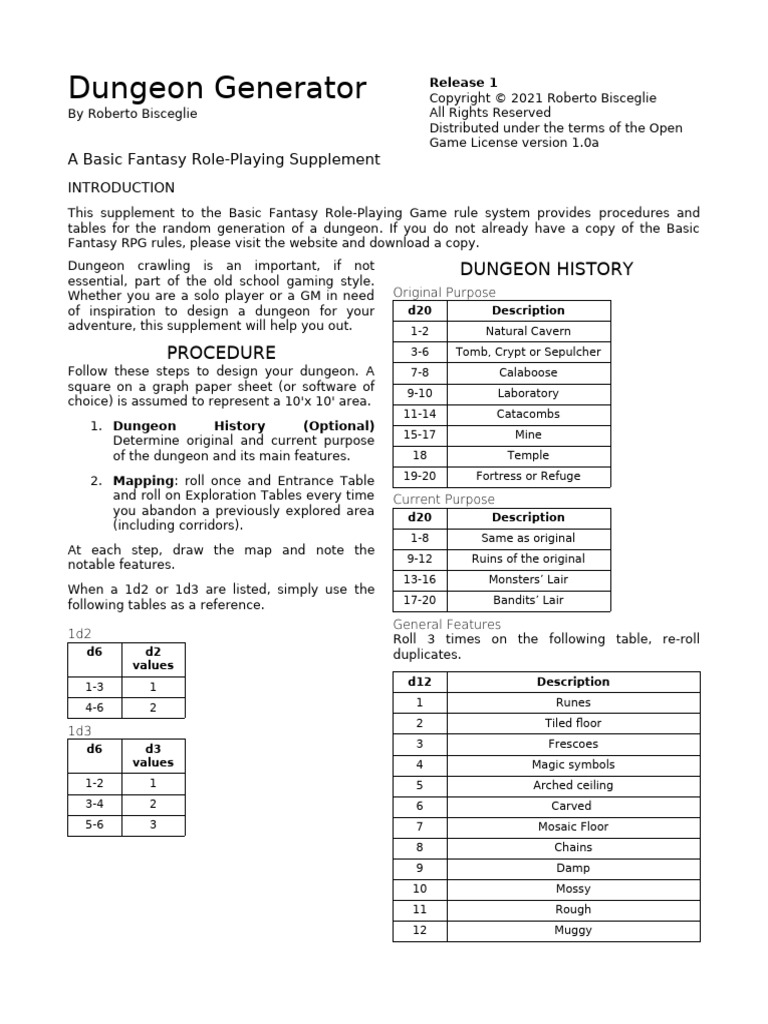 BFRPG Dungeon Generator r1 | PDF | Copyright | Derivative Work