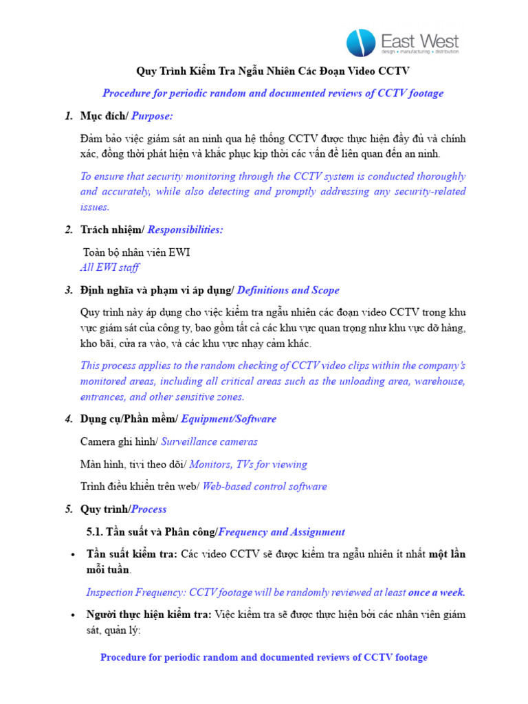 Procedure For Periodic Random and Documented Reviews of CCTV Footage | PDF