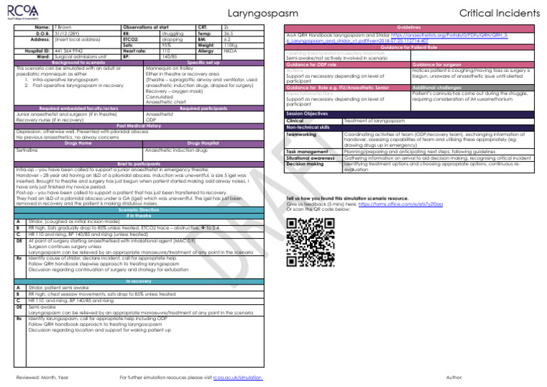 Critical Incident - Laryngospasm 0923 | PDF | Surgery | Anesthesia