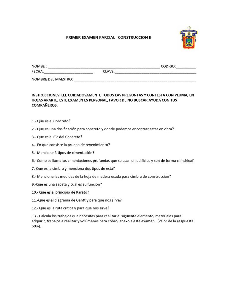 Examen Construccion II | PDF