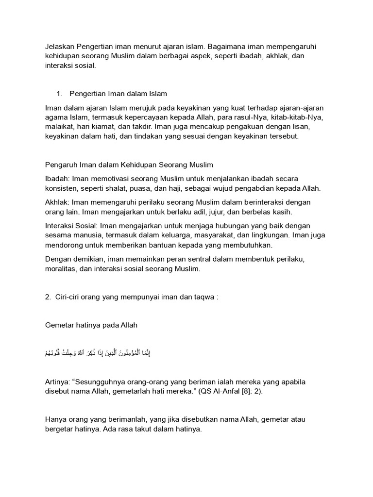 Pengertian Iman dan Pengaruhnya dalam Islam | PDF