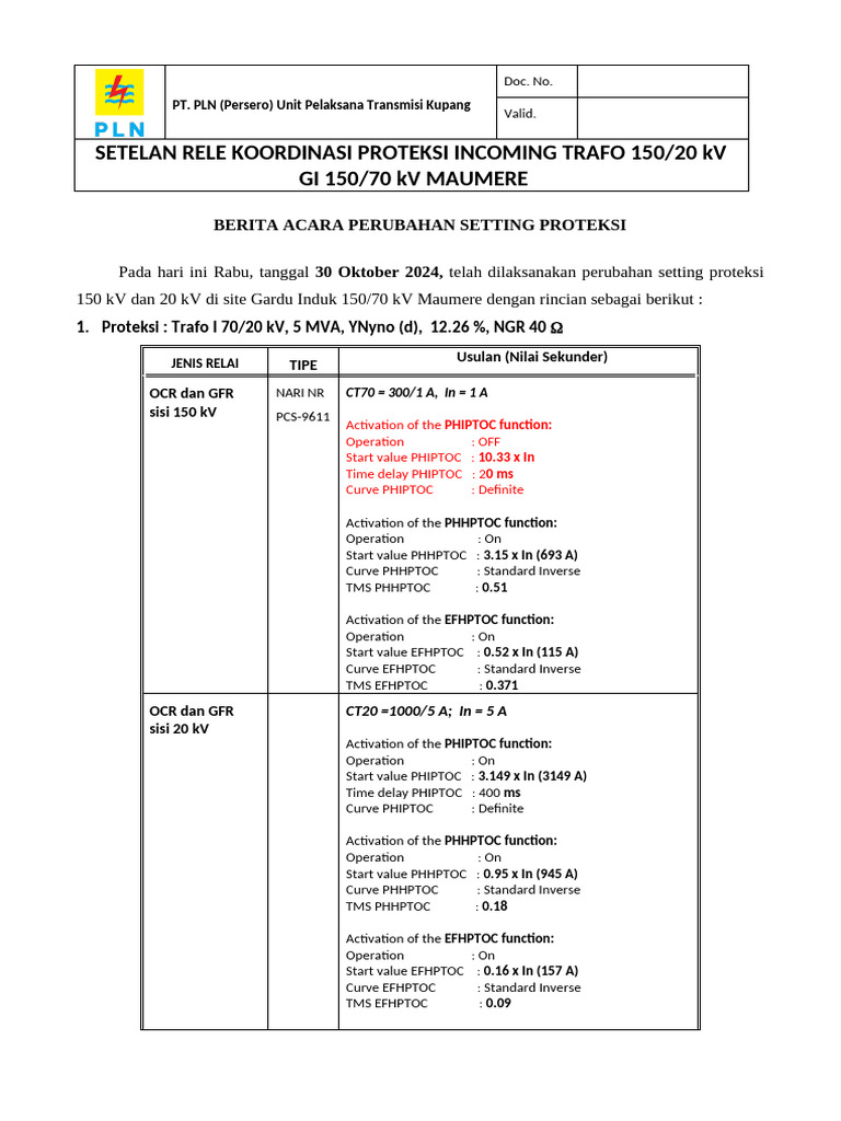 SETTING PROTEKSI Trafo #2 | PDF