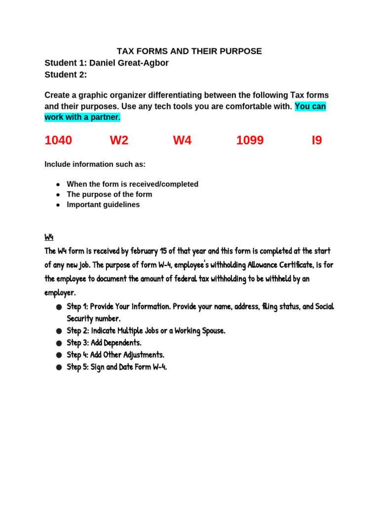 TAX FORMS AND THEIR PURPOSE | PDF