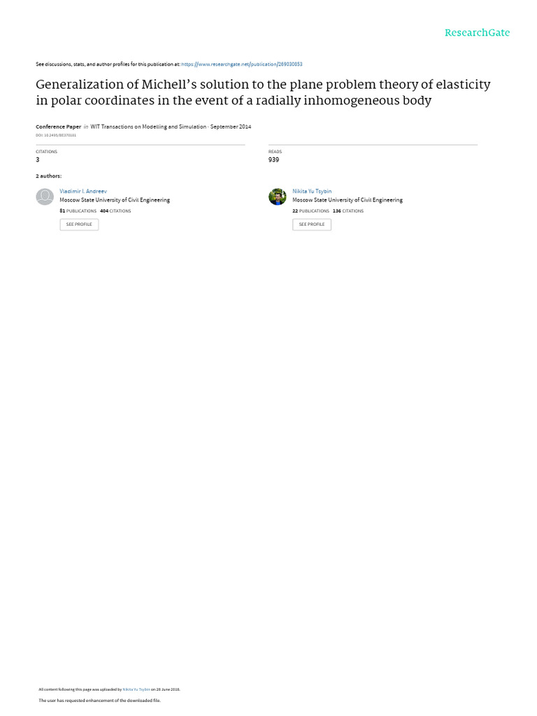 Generalization of Michells Solution To The Plane | PDF | Numerical ...
