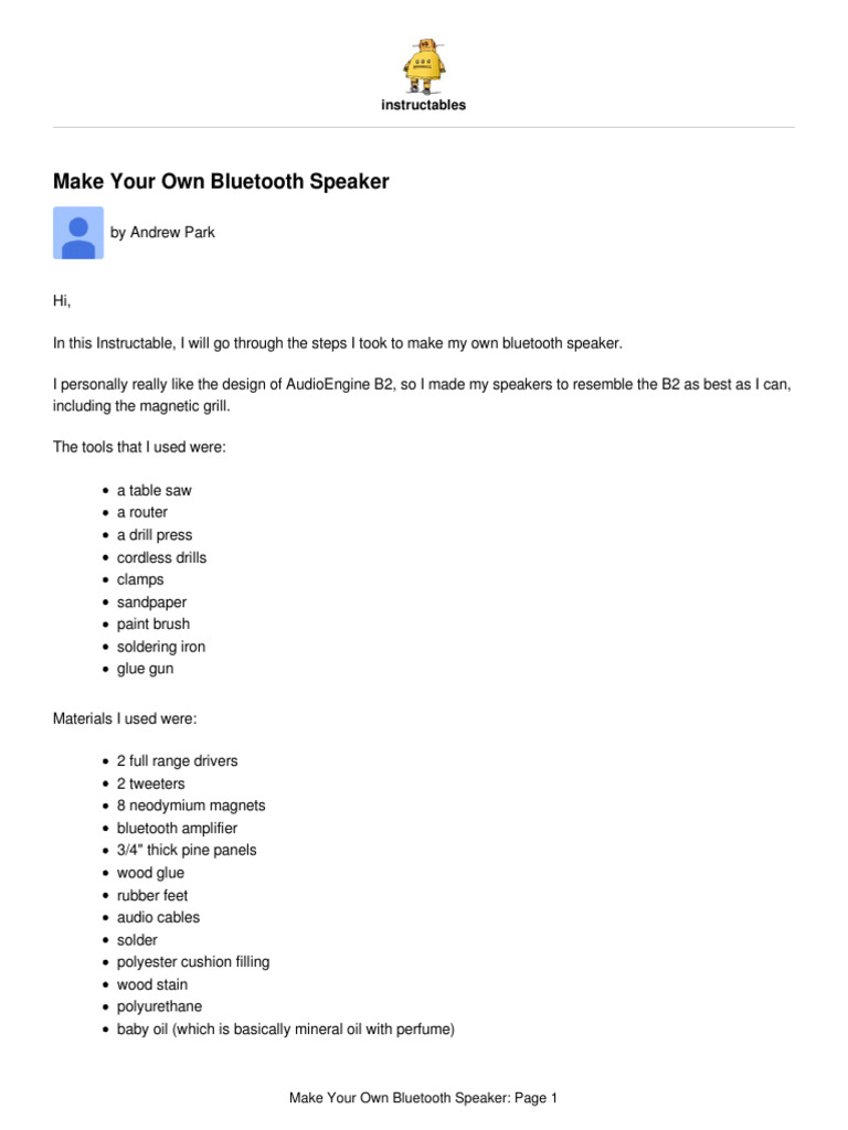 DIY Bluetooth Speaker Guide | PDF | Loudspeaker | Electrical Engineering