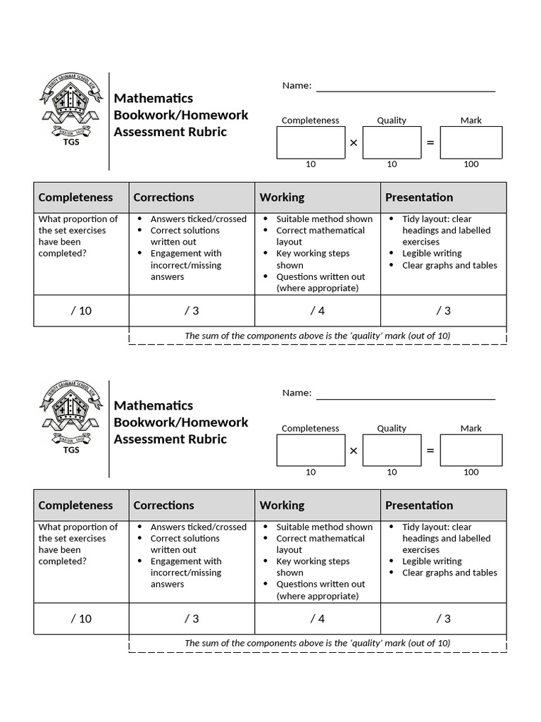 Homework Rubric With Product | PDF