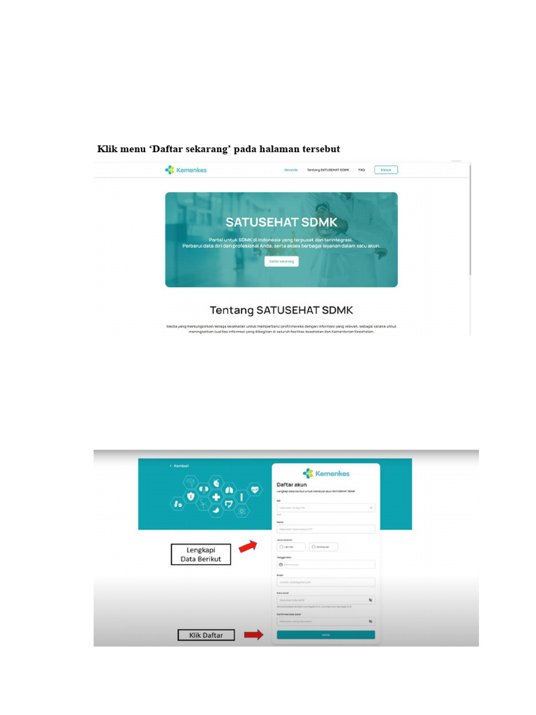 Alur Registrasi Satu Sehat SDMK | PDF
