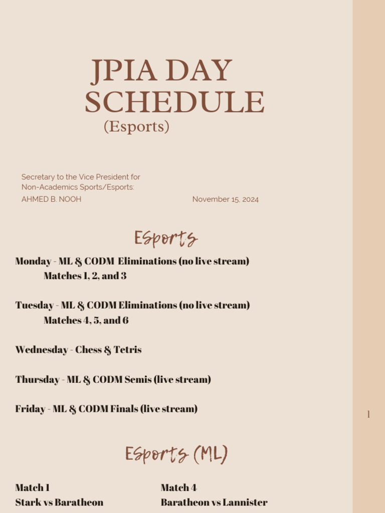 JPIA DAY Revise ESports Schedule | PDF