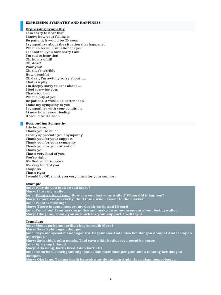 Expressing Sympathy and Happiness Kelas XI Wajib 2024 | PDF | Sympathy ...