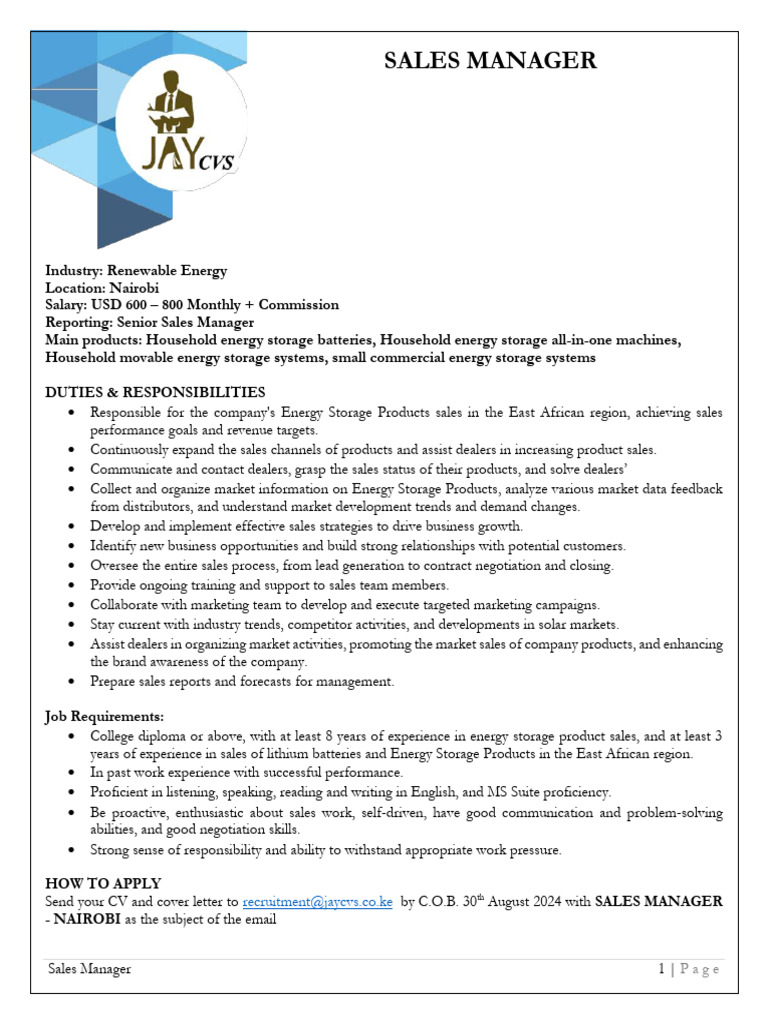 Sales Manager Advert | PDF | Sales | Marketing