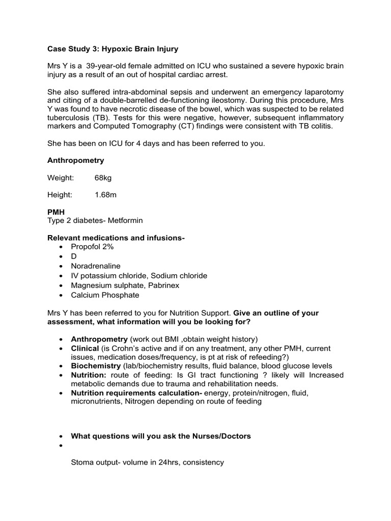 Case Study 3 - Hypoxic Brain Injury With Answers | PDF | Nutrition ...