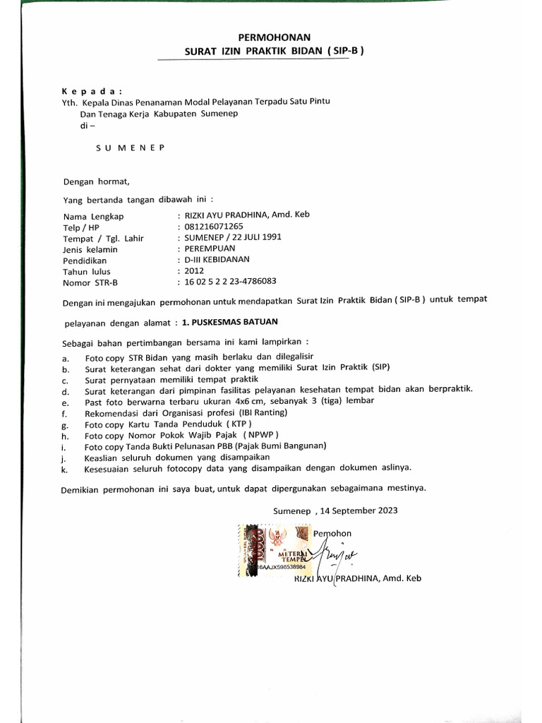 Permohonan Sipb Ayu 1 | PDF