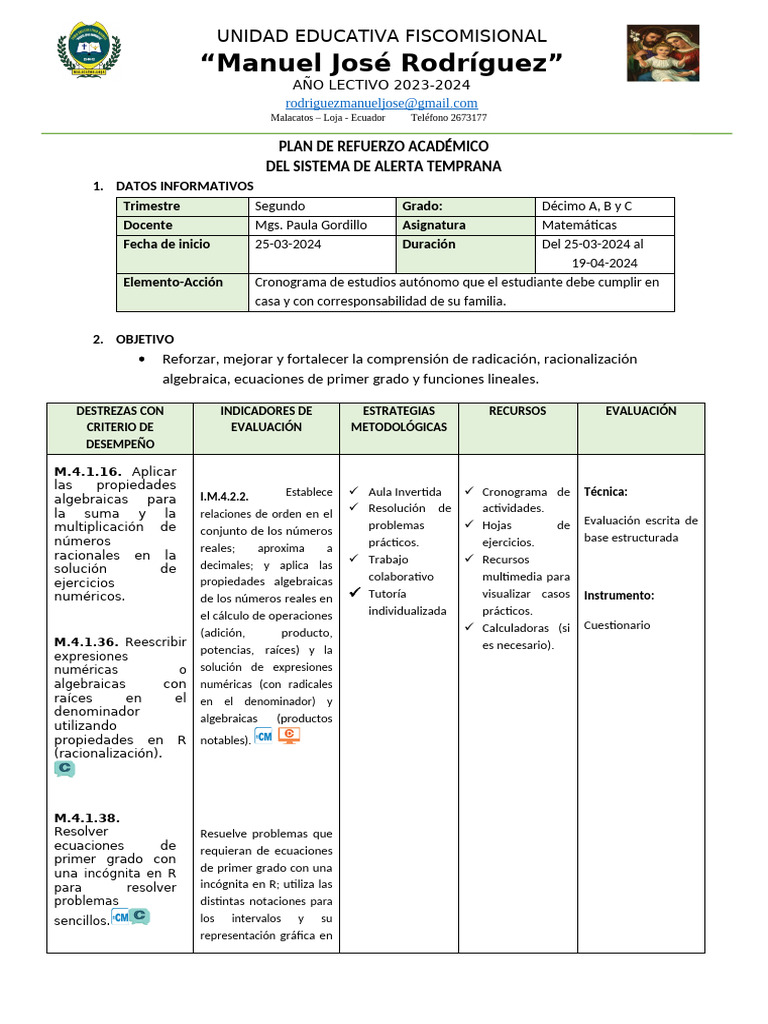 2do PLAN DE REFUERZO ACADEMICO 10mos | PDF | Ecuaciones | Álgebra