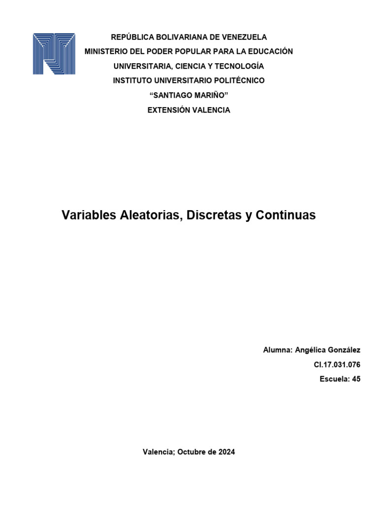 Variables Aleatorias Discretas y Continuas | PDF | Variable aleatoria | Diferencia