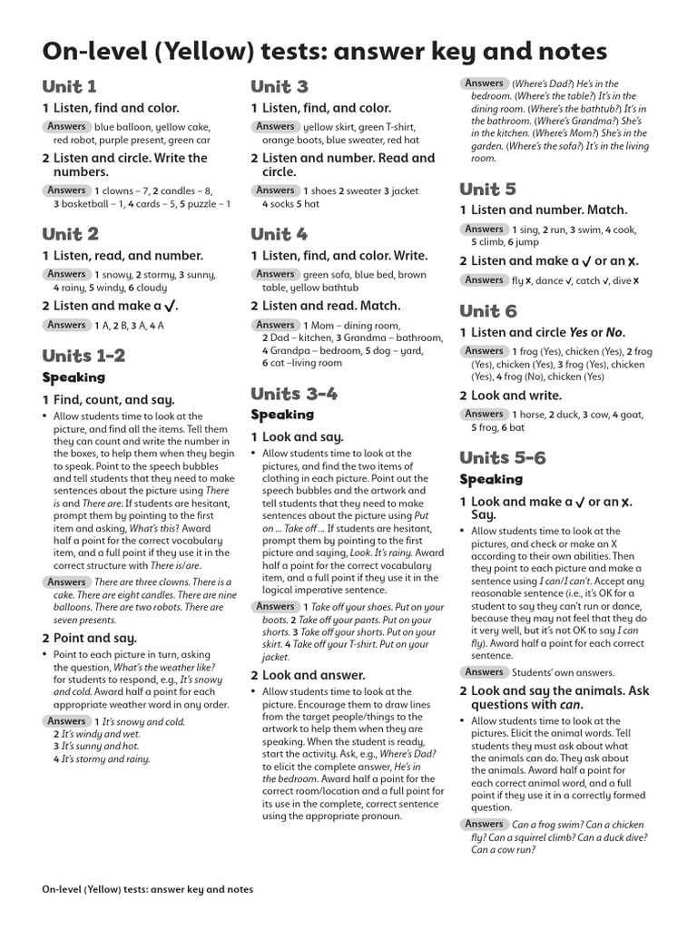 SOP2 Yellow Unit Tests Answer Keys | PDF