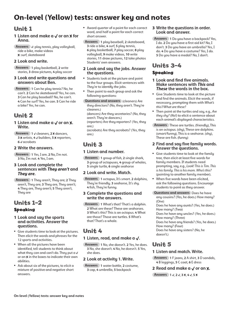 SOP4 Yellow Unit Tests Answer Key | PDF