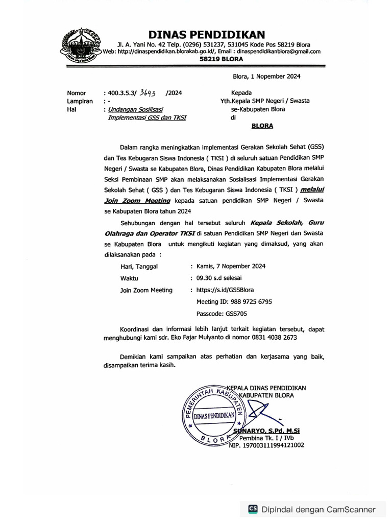 Undangan Sosialisasi Implementasi GSS Dan TKSI | PDF