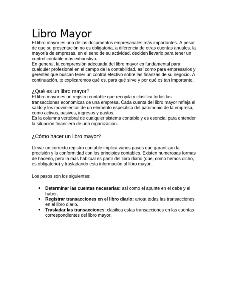 Importancia del Libro Mayor en Contabilidad | PDF | Contabilidad ...