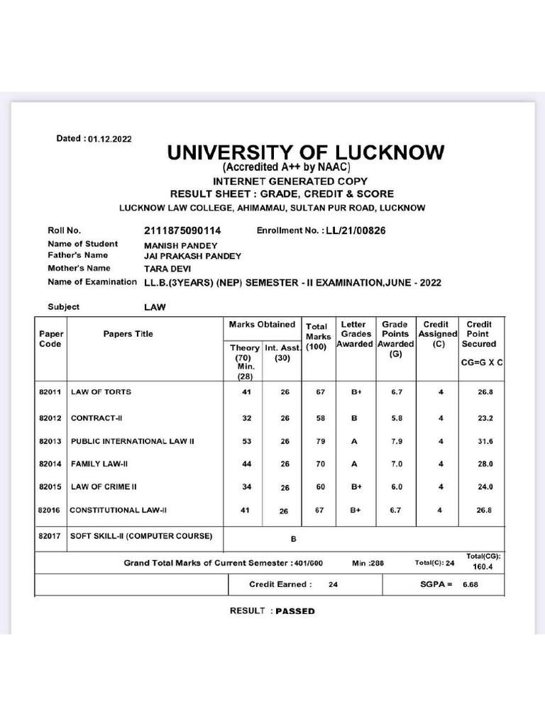 2nd Sem Marksheet | PDF