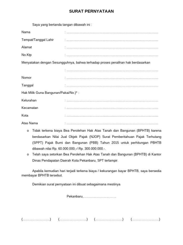 Blanko Pernyataan BPHTB Waris | PDF