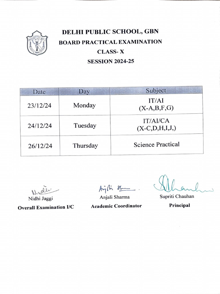 Class - 10 Practical Date Sheet | PDF