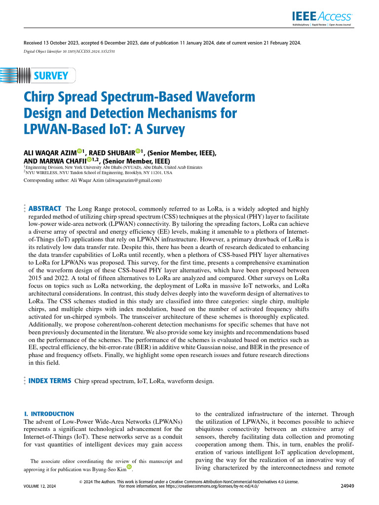 Chirp Spread Spectrum-Based Waveform Design and Detection Mechanisms For LPWAN-Based IoT A ...