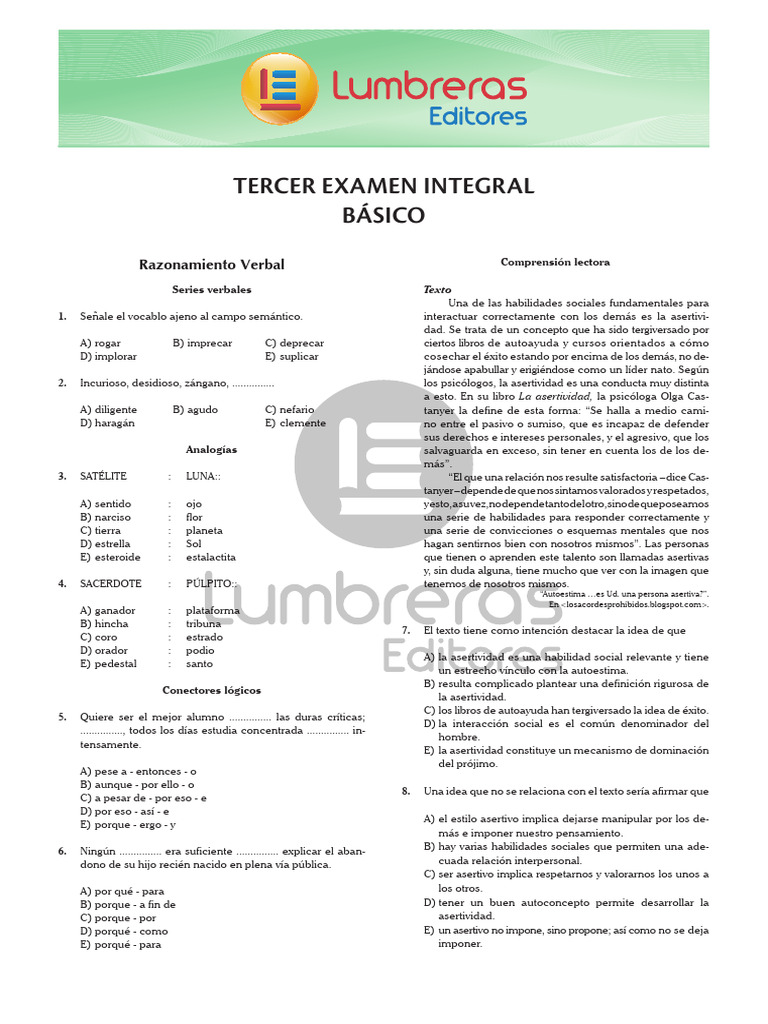 Examen Basico Tres-3 | PDF | Conceptos psicologicos | Sicología