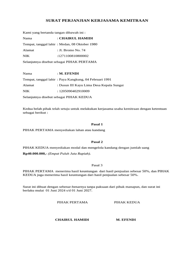 Surat Perjanjian Kerjasama Kemitraan | PDF