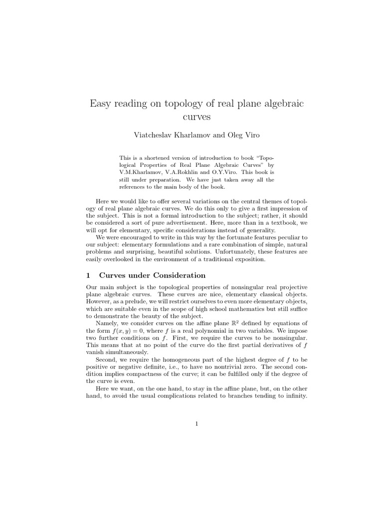 Easy Reading On Topology of Real Plane Algebraic Curves, by Viatcheslav ...