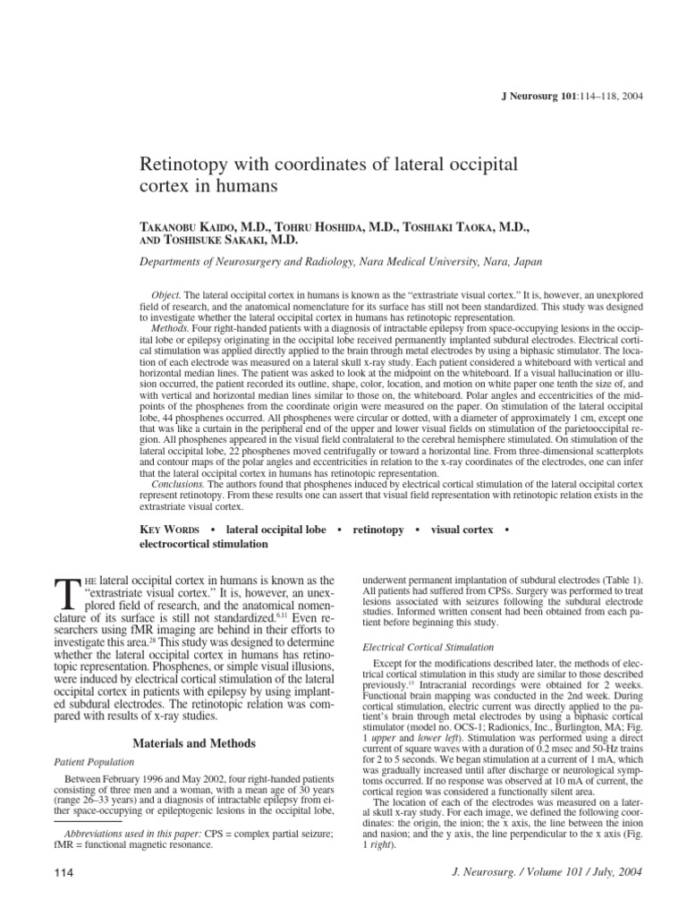 Kaido (2004) - Retinotopy With Coordinates of Lateral Occipital Cortex ...