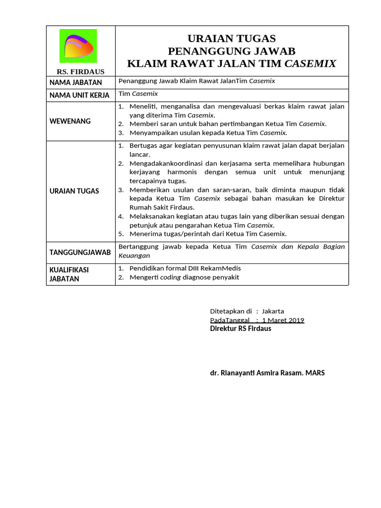 Penanggung Jawab Klaim Rawat Jalan Tim Casemix | PDF